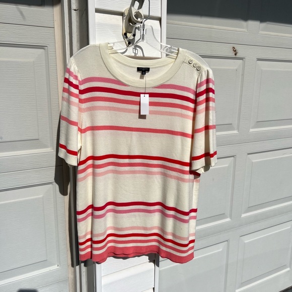Talbots | Sweaters | Nwt Talbots Pretty Cream Pinks Stripe Fun Short ...